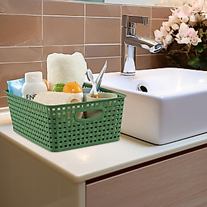 Taysisiter Plastic Weave Storage Basket, Plastic Storage Shelf Basket, 4 Packs