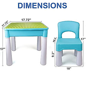 burgkidz Kids 5-in-1 Multi Activity Table Set - Building Block Table with Storage - Play Table Includes 1 Chair and 130 Pieces Compatible Large Bricks Building Blocks for Ages 2 and Up (Blue)