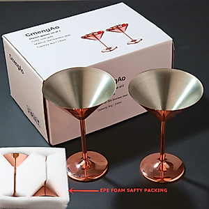 CmengAo Rose Gold Martini Glasses Set of 2, Copper Plated Stainless Steel Martini Margarita Cocktail Glasses (8oz)