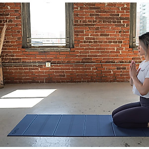 Numu Foldable Yoga Mat with Yoga Carrying Strap - Nonslip, Lightweight, and Portable 1/4” Inch Thick Workout Exercise Mat - Perfect for Easy Storage and Travel (Blue)