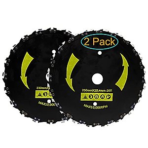 KAKO Chainsaw Brush Cutter Blade,9" x 20T Chainsaw Tooth Brush Blade,Brush Cutter Blades for Trimmers, Chainsaw Tooth Saw Blade,Chainsaw Brush Cutter Blade for String Trimmer,Weed Eater(2 Pack)