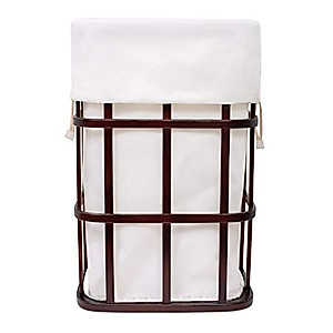 BirdRock Home Modern Square Laundry Hamper and Removable Laundry Bag - Dark Brown Bamboo - Easily Transport Laundry - Baby Dirty Clothes Bin Sorter Basket - Laundry Bag with Draw String