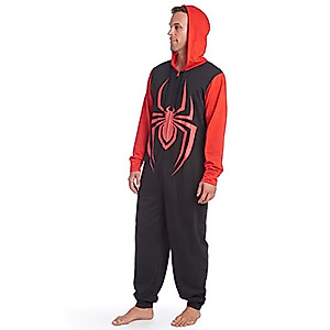 Marvel Spider-Man: Miles Morales Video Game Mens Fleece Cosplay Raglan Onesie Pajama Coverall Black Small