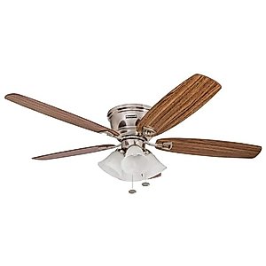 Honeywell Ceiling Fans Glen Alden, 52 Inch Classic Flush Mount Indoor LED Ceiling Fan with Light, Pull Chain, Quick-2-Hang Dual Finish Blades, Reversible Motor - 50182 (Brushed Nickel)