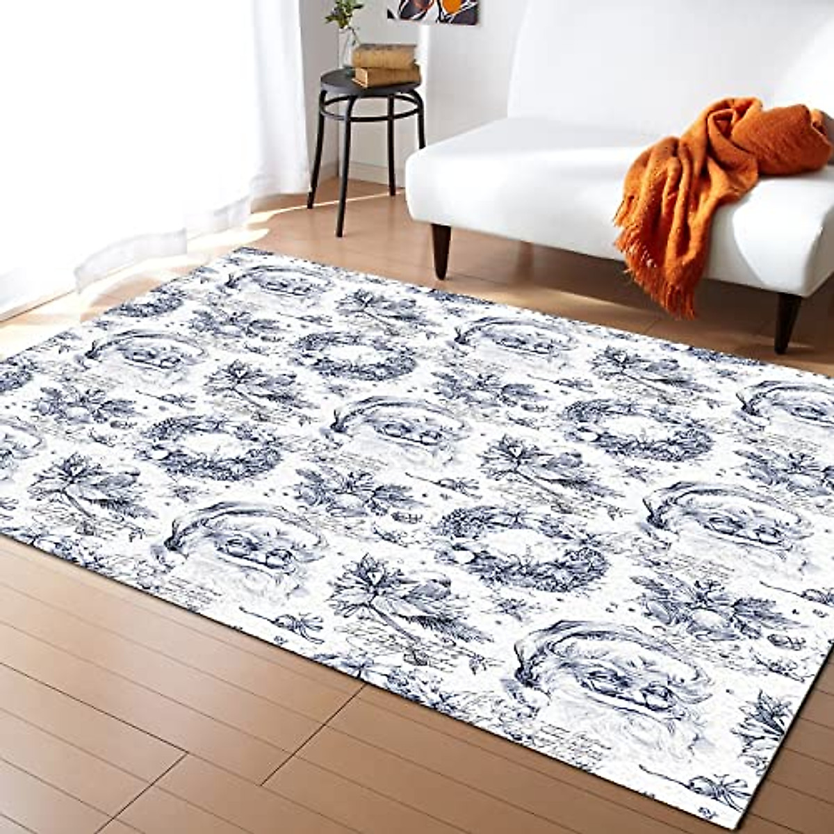 Rectangular Rug Living Room Area Rug - Geometric Art Christmas Poinsettia Wreath White Texture Carpet Non-Slip Backing Area Rug Indoor Rug Bedroom Playroom Carpet Floor Mat, 2'x3'