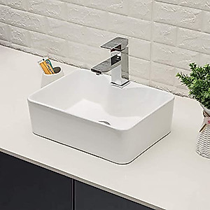 Lordear Bathroom Vessel Sink 16"x12" Rectangle Sink Above Counter White Porcelain Ceramic Modern Vanity Sink Art Basin with Faucet Hole, Sink for Bathroom
