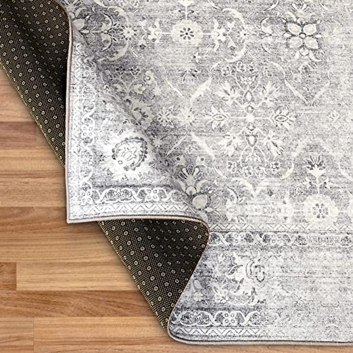 ReaLife Machine Washable Rug - Stain Resistant, Non-Shed - Eco-Friendly, Non-Slip, Family & Pet Friendly - Made from Premium Recycled Fibers - Vintage Distressed Trellis - Silver Ivory, 2'6" x 8'