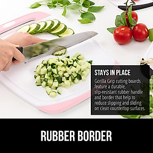 The Original GORILLA GRIP Oversized 100% BPA Free Reversible Durable Kitchen Cutting Board Set of 3, Juice Grooves, Dishwasher Safe, Easy Grip Handle Border, Food Chopping Boards, Cooking, White Pink