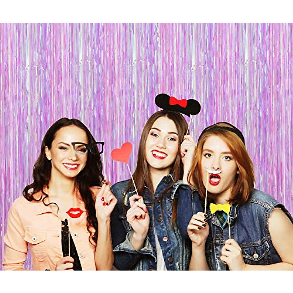 BTSD-home Iridescent Transparent Purple Foil Fringe Curtain, Metallic Photo Booth Tinsel Backdrop Door Curtains for Wedding Birthday Baby Shower Bachelorette Party Decorations(4 Pack, 12ft x 8ft)