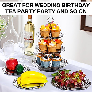 Zhehao 2 Set of Cake Stand Stainless Steel 3 Tiered Serving Stand Dessert Fruit Cupcake Tray Buffet Candy Cup Cake Holder Tea Party Tiered Stand Table Decorations for Wedding Birthday (Silver)