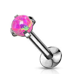 Pierced Owl 16GA Synthetic Opal Stainless Steel Threadless Push In Flat Back Labret Monroe Lip Cartilage Tragus Earring Stud (Pink)