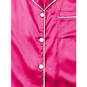 Verdusa Women's 2pc Palm Print Satin Nightwear Button Front Pajamas Set Hot Pink M