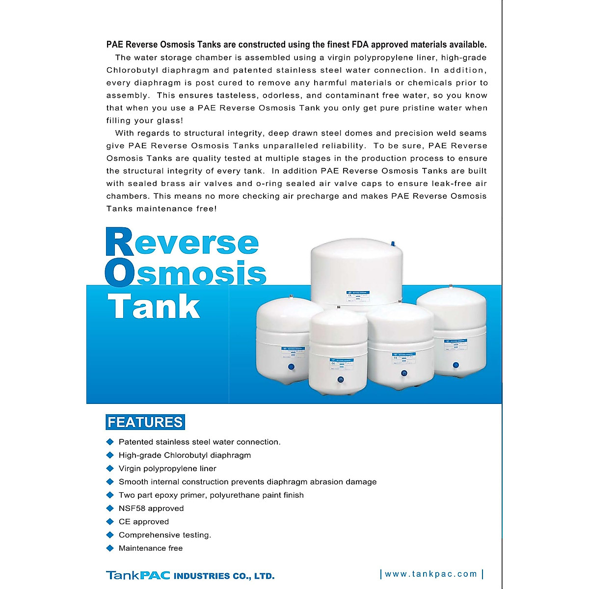 Neo-Pure RO-132 Reverse Osmosis Storage Tank Powder Coated Steel w/Tank Valve Female Elbow 1/4" FPT x 3/8" Quick-Connect (Stainless Steel, 4.5 Gallon)