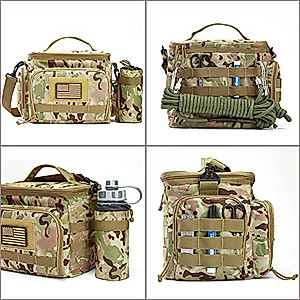 MOV COMPRA Tactical Lunch Bag for Men, Insulated Lunch Box Leakproof Large Capacity with MOLLE Water Bottle Pouch Lunchbox for Adult Work Picnic（Camouflage Green）