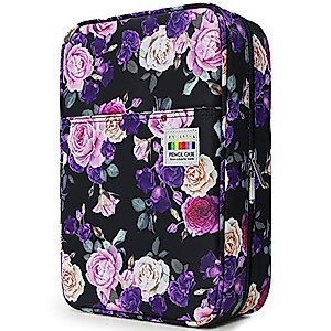 YOUSHARES Big Capacity Colored Pencil Case - 300 Slots large Pen Case Organizer with Multilayer Holder for Prismacolor Colored Pencils & Gel Pen (Purple Pink Rose)