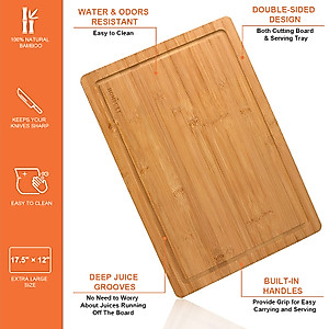 HOMBURY Extra Large Cutting Board 17.5x12" - Kitchen wood cutting board extra-large with Juice Groove - Ideal for Meat, Cheese, Fruit and Vegetables - Natural Color
