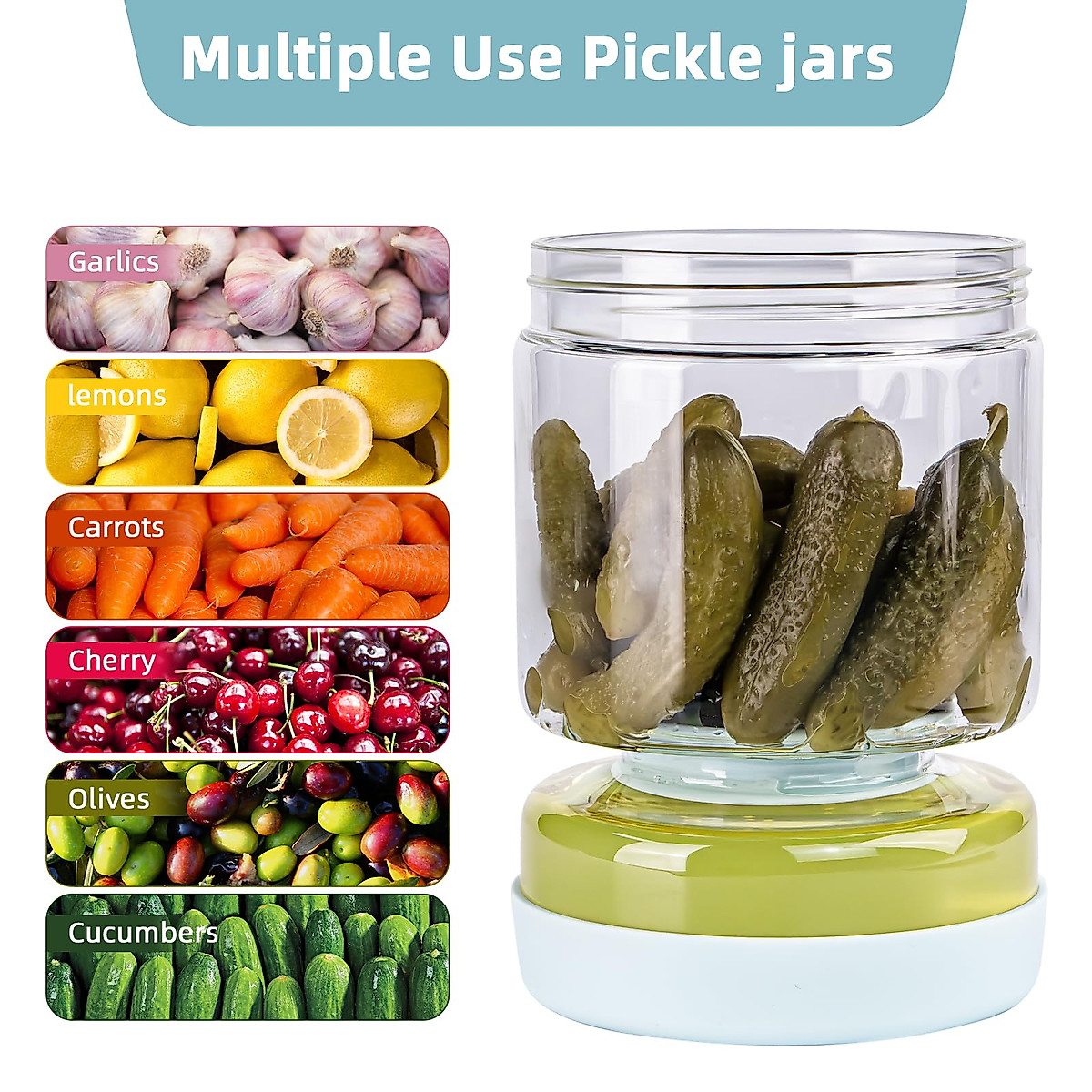 WhiteRhino Glass Pickle Jar with Strainer Flip,34oz Pickle Flip Jar Glass,Pickle Juice Separator Jar Flip for Olives,Gherkins or Sliced Pickles,Leakproof Airtight Lids and Refrigerator Dishwasher Safe