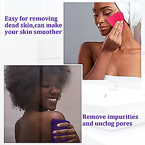 2 Pieces African Net Sponge Exfoliating Net African Body Scrubber Bath Rag Washcloth Towel Shower Body Back Scrubber Skin Smoother for Daily Use or Stocking Stuffer (Purple, Rose Pink)