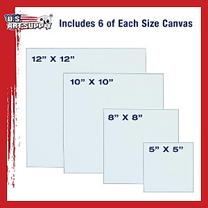 U.S. Art Supply Multi-Pack 6-Ea of 5 x 5, 8 x 8, 10 x 10, 12 x 12 inch. Professional Quality Square Artist Canvas Panel Board Assortment Pack (24 Total Panel Boards)