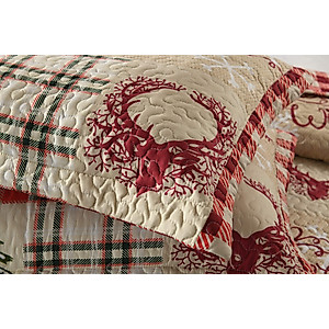 MarCielo 3 Piece Christmas Quilt Set, Rustic Lodge Deer Quilt Bedspread Throw Blanket Lightweight Bedspread Coverlet Comforter Set BY010 (King)