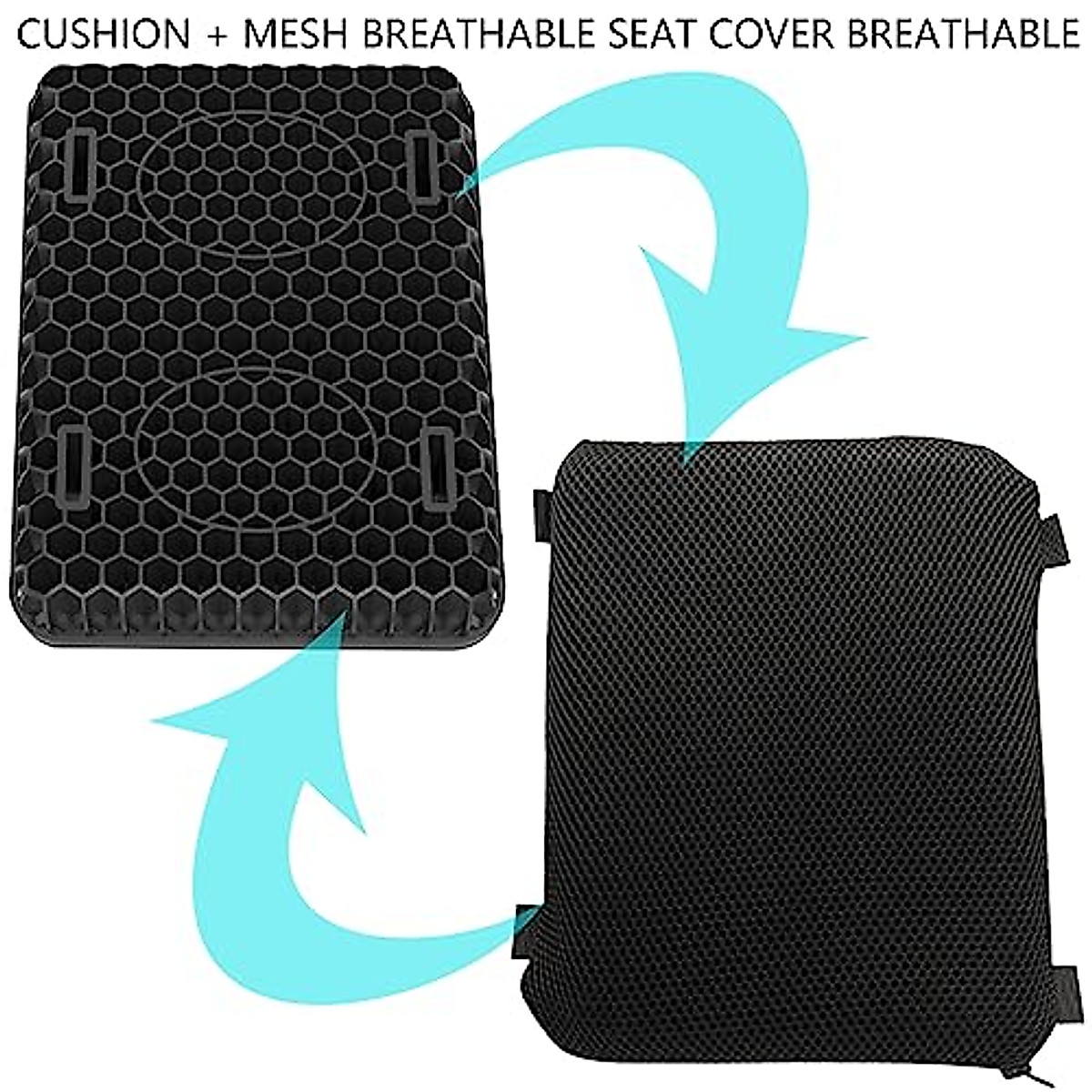CvYamku Motorcycle Gel Seat Cushion, Motorcycle Seat Pad, 3D Honeycomb Structure Seat Cushion with Mesh Seat Cover,Breathable Shock Absorption Cushion for Long Rides