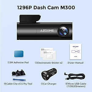 AZDOME M300 Dash Cam, Dashcam Front 1296P Camera with WiFi, Voice Control, 24H Parking Mode G-Sensor Loop Recording Super Night Vision, Easy to Install, Max Support to 128GB