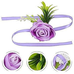 VOSAREA Wedding Decorations Wedding Decorations Artificial Flower Corsage Bracelet Bridesmaid Bride Wrist Corsage Wristlet Band for Wedding Flower Bracelet Wedding Decor