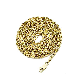 14K Yellow Gold 3mm 26" Solid Diamond Cut Rope Chain Necklace with Lobster Lock