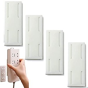 4 Pcs Adhesive Punch-Free Socket Holder, Self-Adhesive Desktop Socket Fixer, Desktop Mountable Plug-in Socket Fixer Bracket Stand for Kitchen Home Office (White)