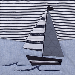 Nautica Nautical Adventure Blue & White Sailboat, Anchor, Waves, & Stripes 4Piece Nursery Crib Bedding Set - Comforter, 100% Cotton Fitted Crib Sheet, Crib Skirt, & Storage, Navy, Light Blue, White,