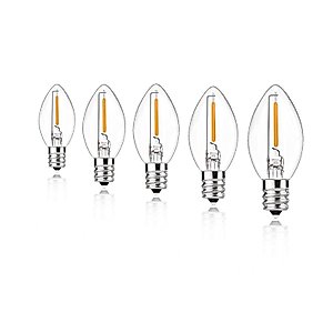CHYSUPER 25 Pack C7 Replacement Bulbs, LED Night Light Bulb, C7 Christmas Light Bulbs Clear Halloween Replacement Bulbs for Outdoor String Lights, C7 LED Light Bulbs, E12 Candelabra Base, Warm White