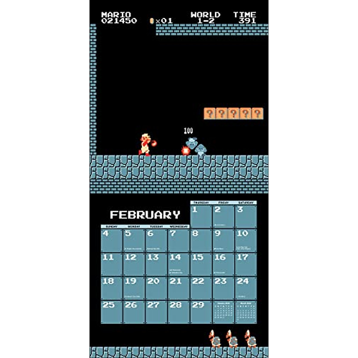 Super Mario Bros. 8-bit Retro 2024 Wall Calendar + Bonus Die-cut Notecards