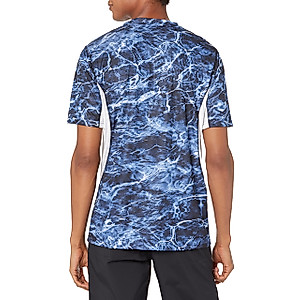 Staghorn Mens Mossy Oak Fishing Short Sleeve Camo Shirt, Aqua Bluefin, Small