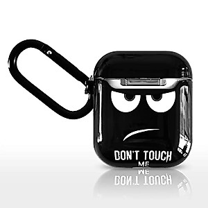 EZICOK Compatible with AirPods Case Don't Touch Me Cool Black Cover with Keychain Big Eyes Cute Cartoon Shockproof Airpod Case Gift for Men Boys, Smooth Soft Protective Skin for Apple Airpods 2 1