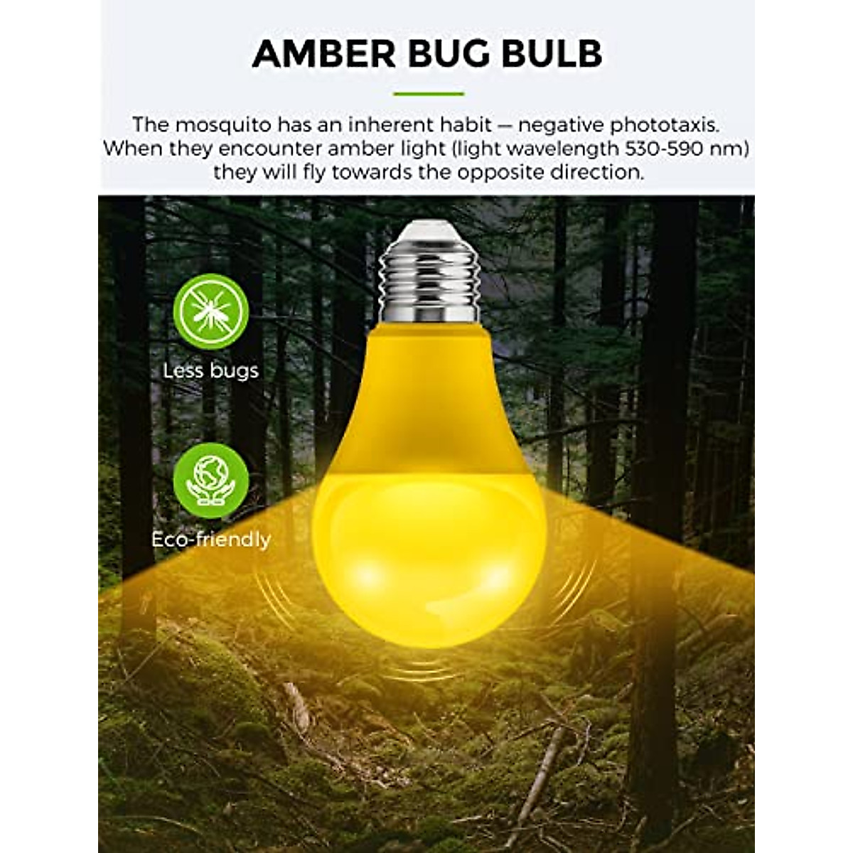 LOHAS Yellow LED Bug Light Bulbs Outdoor, A19 9W Bug Lights for Outside, 60W Equivalent, 2000K Amber Porch Light Bulb, Non-Attracting, E26 Base, Not-Dimmable, Ideal for Patio, Deck, Backyard, 2 Pack