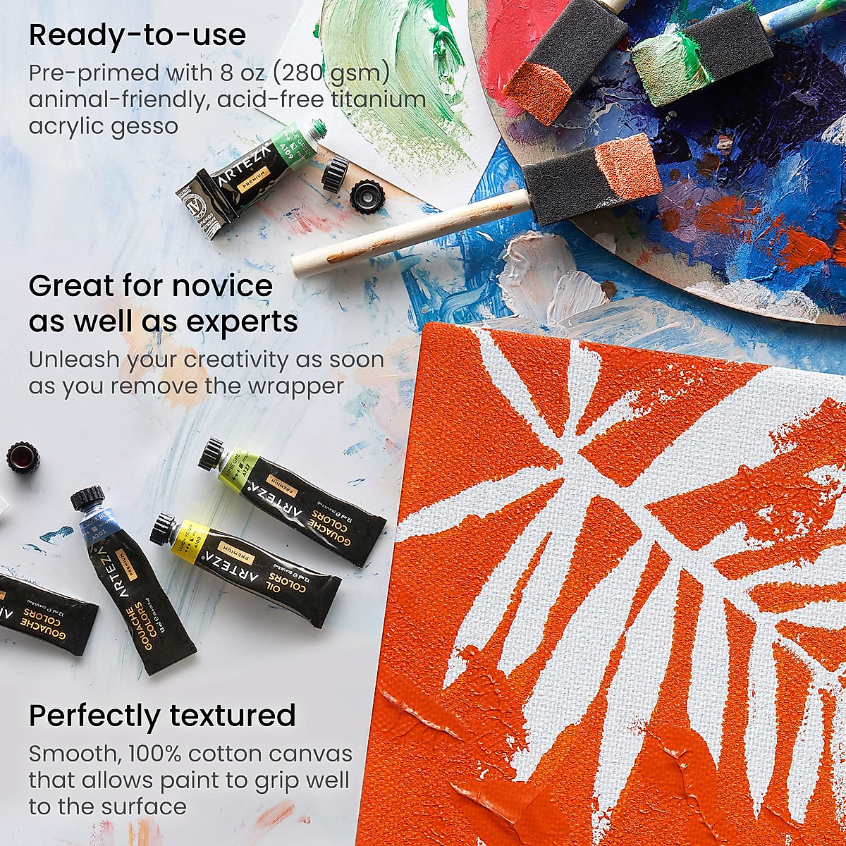 ARTEZA Stretched Canvas, 24 x 36 Inches, Pack of 2, Blank White Large Canvas for Acrylic, Oil and Gouache Painting