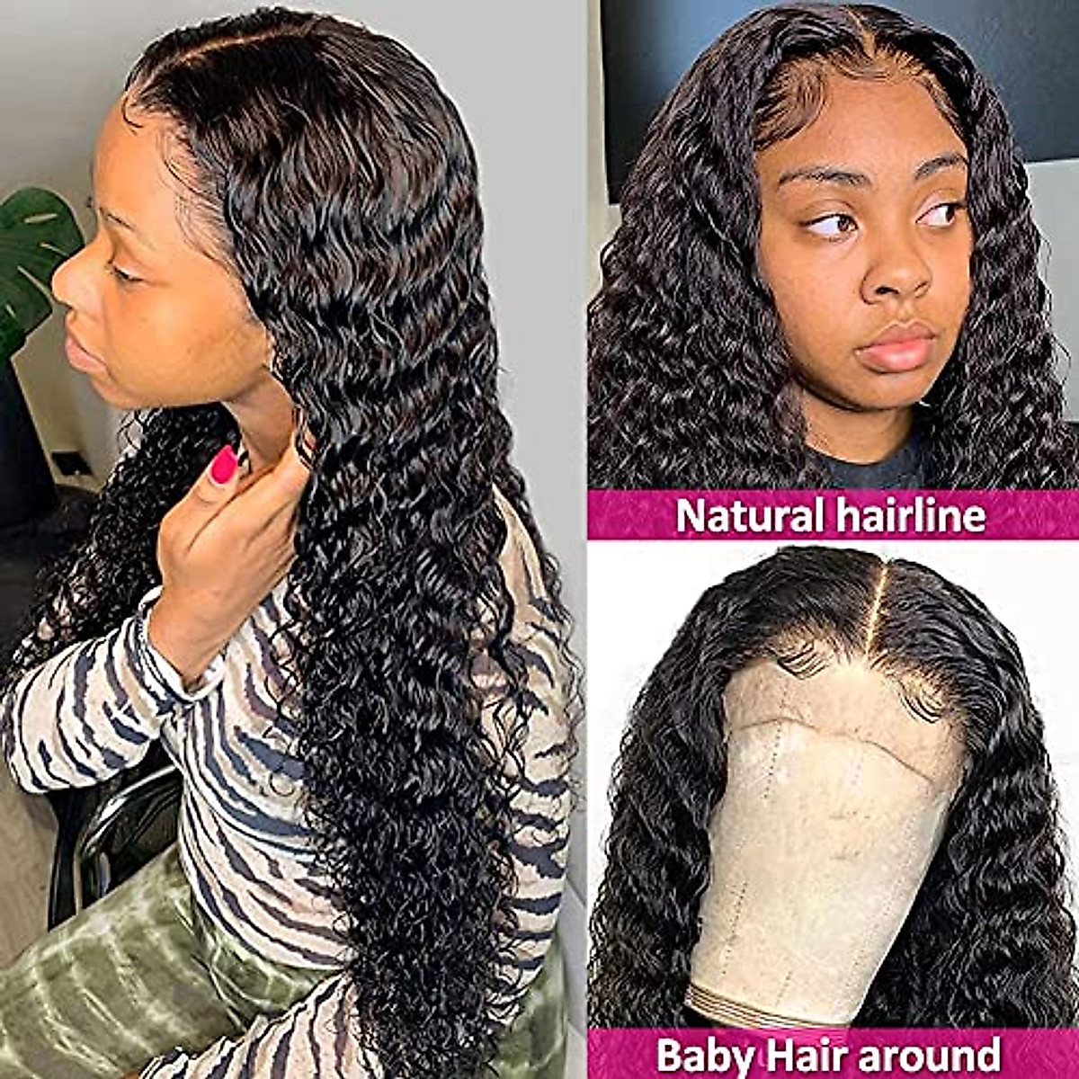 Super idol Deep Wave Closure Wigs Human Hair 4x4 Lace Front Wigs Human Hair Brazilian Hair 150% Density Free Part Wig Wet and Wavy Glueless Wigs Pre Plucked with Baby Hair (16 Inch, 4x4 Deep Wig)