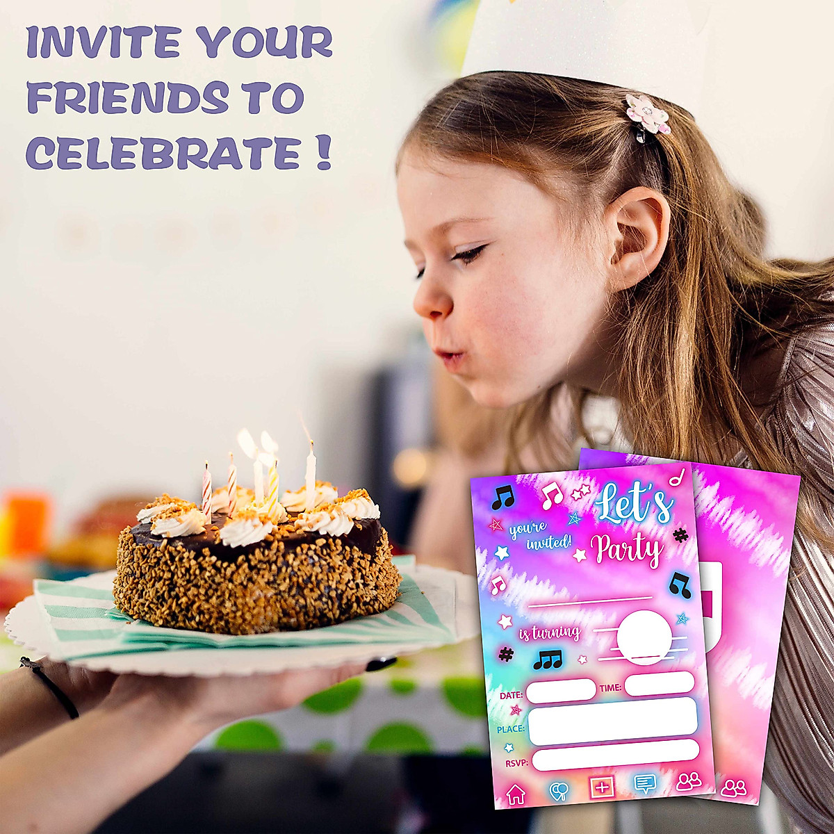 Music Theme Birthday Party Invitation,Music Notes Neon Fill-In Invites For Men & Women, 20 Invitations With Envelopes(4" X 6")，Adults Party Favors Decorations And Supplies-06