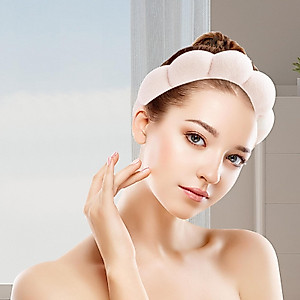 LIVETA 4 PCS Sponge Spa Headband for Women Washing Face,Makeup Headbands, Non Slip Puffy&Terry Cloth Fabric Hairband,Skincare Headbands for Girls Makeup, Thick Thin Headband for Makeup Removal(pink)