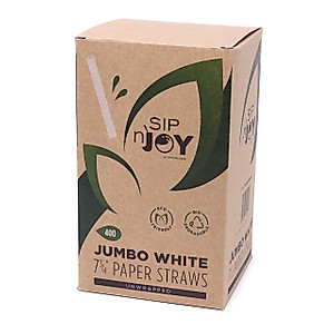 Paper Straws, Eco Friendly Bio-Degradable Straws, 7 3/4 Inch Bulk Pack of 400/Box, Classic White