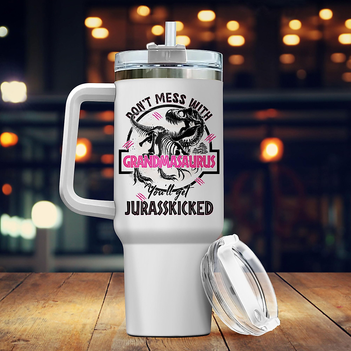 VAATOO Tumbler 40 Oz With Handle Lid And Straw, Grandmasaurus Nutrition Facts, Grandmasaurus Gifts, Nana Grandma Cups Coffee Handle Sippy Tumblers Granny Great Water Cup Grandmas