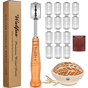 Walfos Bread Lame - Premium Bread Scoring Knife, Perfect for Scoring Sourdough Bread, Hand Crafted Bakers Lame Built for Bread Bakers, 15 Blades & Leather Protective Cover Included