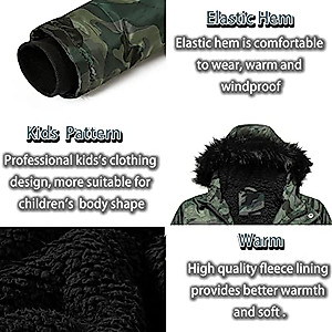 SNOW DREAMS Boys Winter Coat Puffer Jackets Fur Hooded Ski Jacket Camo Fleece Lined Army Green Size 14