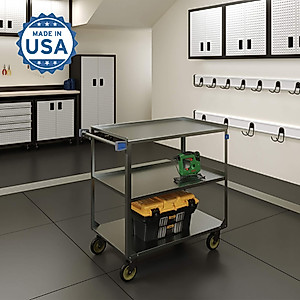 Lakeside 444 Heavy Duty Utility Cart, 3 Shelves, Stainless Steel, 500 lb. Capacity, 22-3/8" x 39-1/4" x 37-1/4"