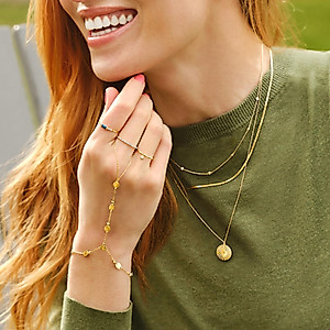 RS Pure by Ross-Simons 14kt Yellow Gold Disc Station Hand Chain Bracelet. 7 inches