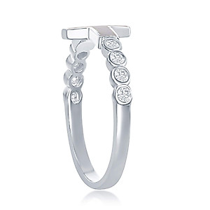 Sterling Silver Created White Opal Cross CZ Band Ring (Size 9)