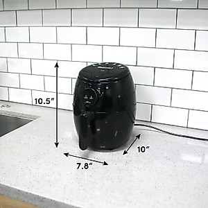 Elite Gourmet EAF2612D Personal 2.1Qt Compact Space Saving Programmable Hot Air Fryer, Oil-Less Healthy Cooker, Timer & Temperature Controls, 1000W, Black