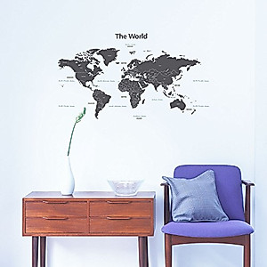 DECOWALL DWL-1609GS Modern Grey World Map Kids Wall Stickers Wall Decals Peel and Stick Removable Wall Stickers for Kids Nursery Bedroom Living Room (Medium)
