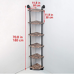 MBQQ Industrial Pipe Shelves Modern/Rustic Corner Book Shelves with Real Wood,Corner 6-Tier Bookshelf Display Stand,Metal Standing Home Decor Shelf Units