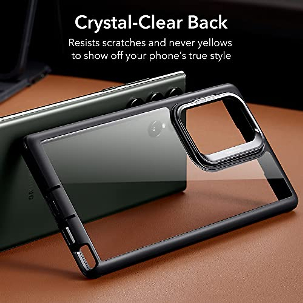 ESR for Samsung Galaxy S23 Ultra Case, S23 Ultra Phone Case with Frame, Built-in Camera Ring Stand, Exceeds Military-Grade Protection, Case for Samsung S23 Ultra, Shock Armor Kickstand, Clear Black